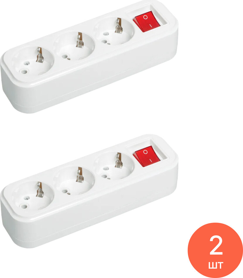 Блок розеток IEK / ИЭК Classic К03В 2Р+РЕ, 3 гнезда 16А 3.5кВт 250В с заземляющими контактами и выключателем, белый KYP11-16-03-00-ZK / колодка электрическая для удлинителя (комплект из 2 шт)