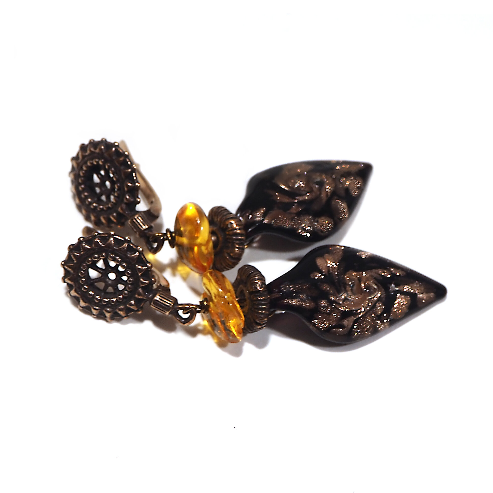 Серьги с подвесками, янтарь