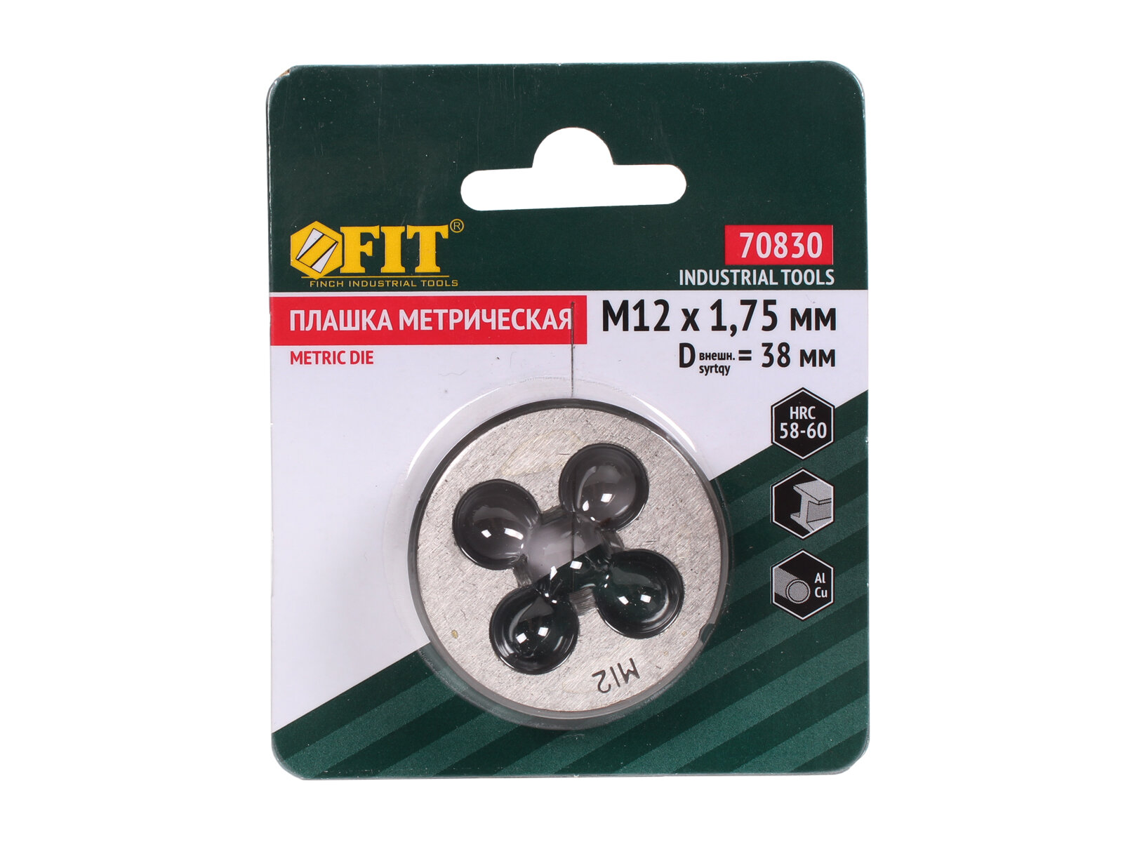 Плашка M12х1.75 D-38 мм FIT, инструментальная сталь, метрическая резьба