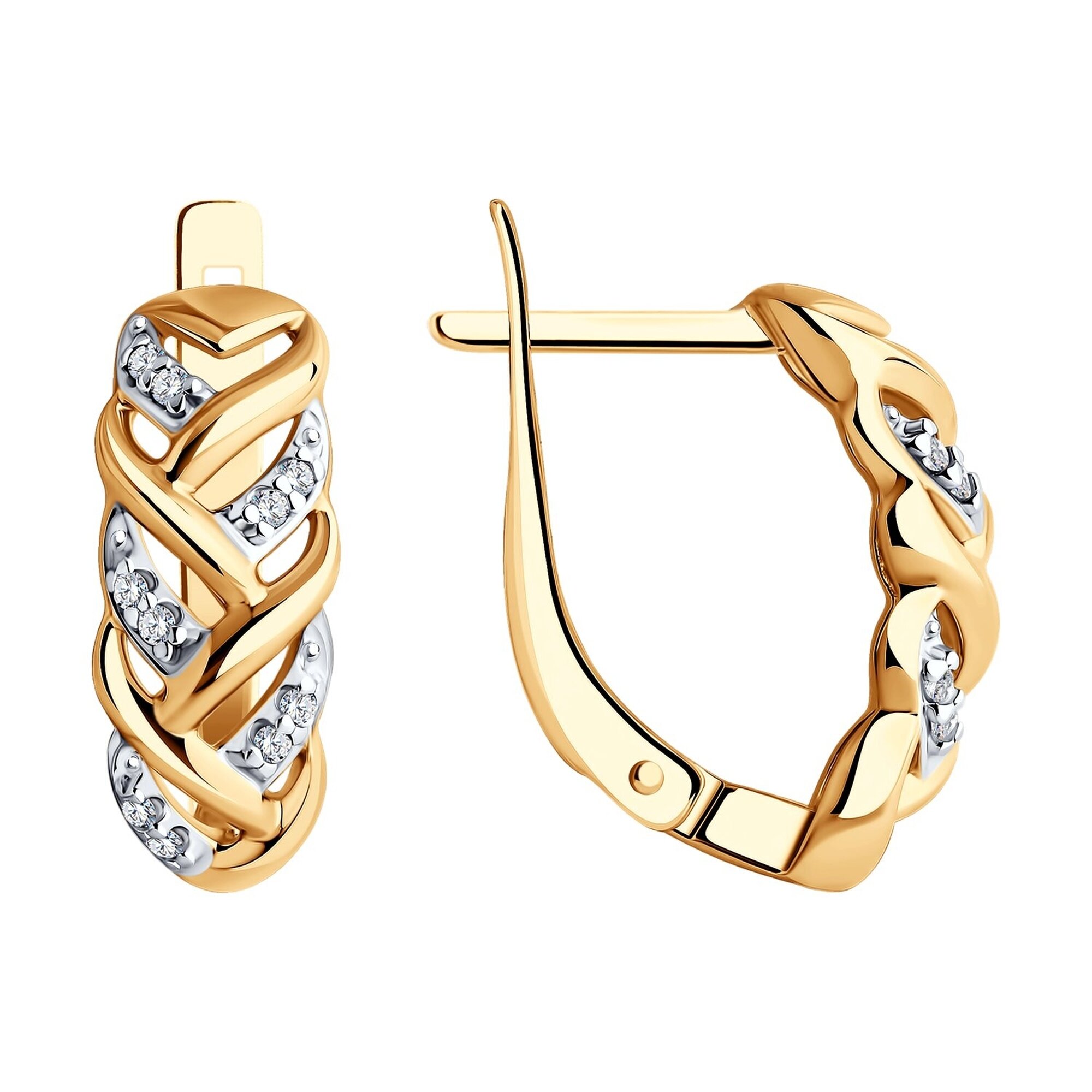 Серьги, серебро, 925 проба, золочение, фианит