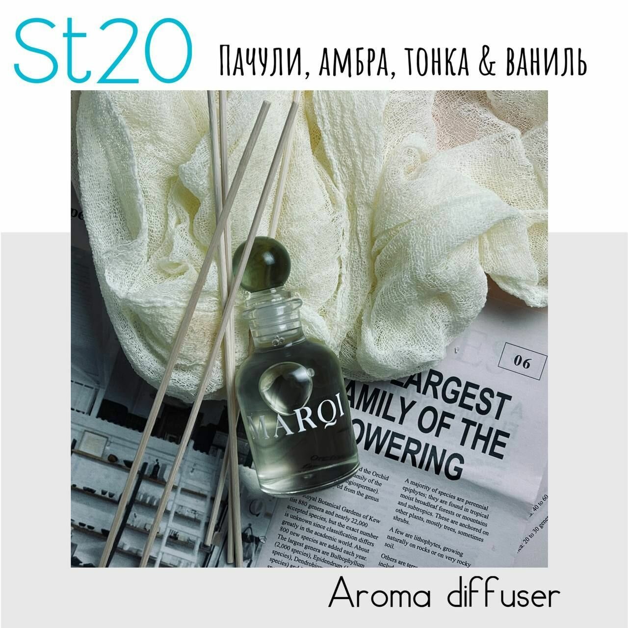 Аромадиффузор MARQI "Пачули, амбра, тонка и ваниль"/ Ароматизатор для дома с палочками