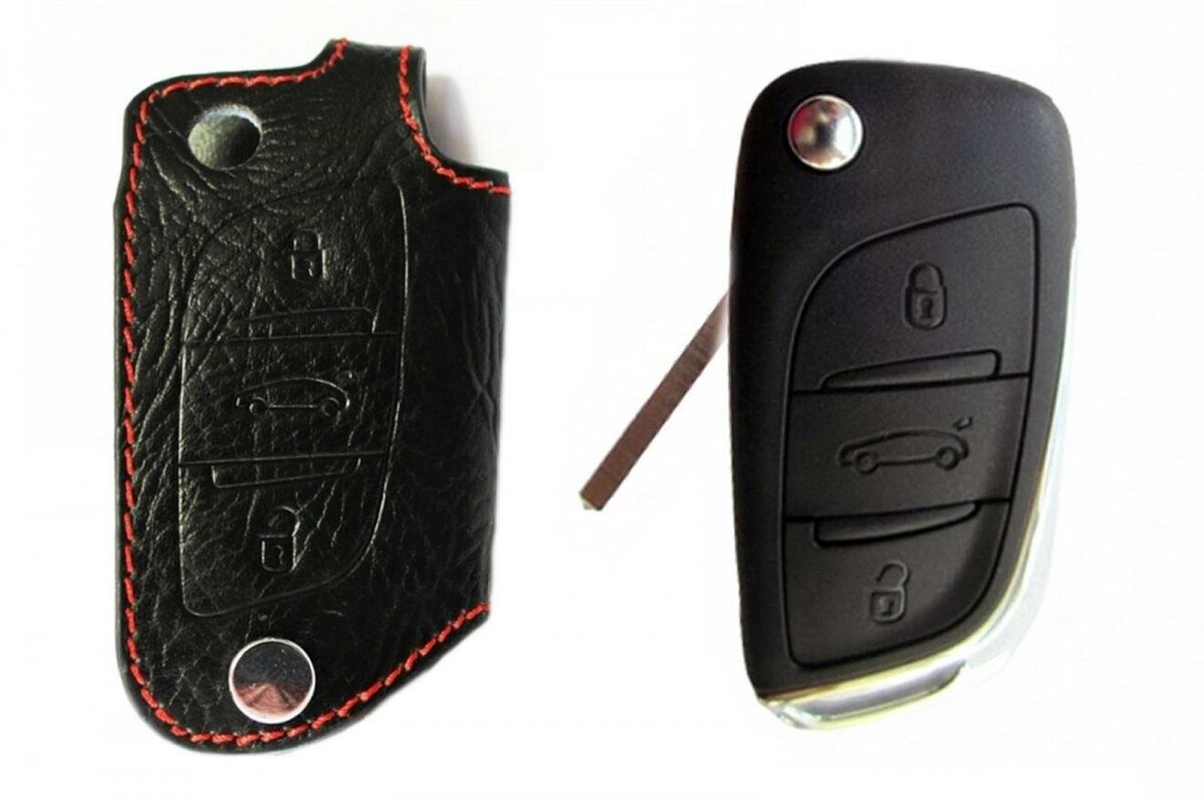Чехол BGT для автомобильного ключа Citroen (Ситроен), кожа, влагозащитный, ударопрочный, черный