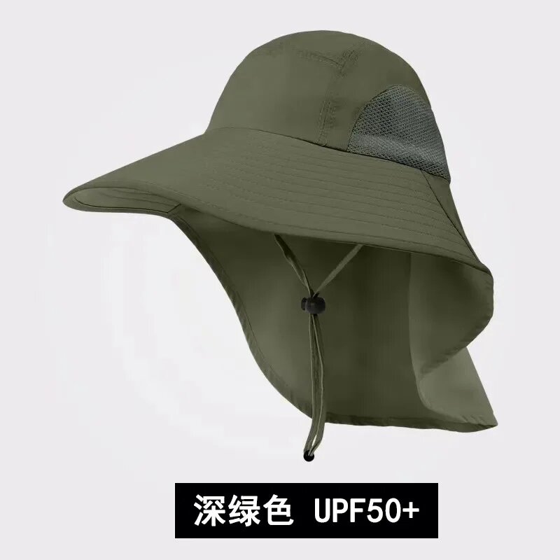 Зеленая панама с широкими полями и защитой шеи, UPF50+