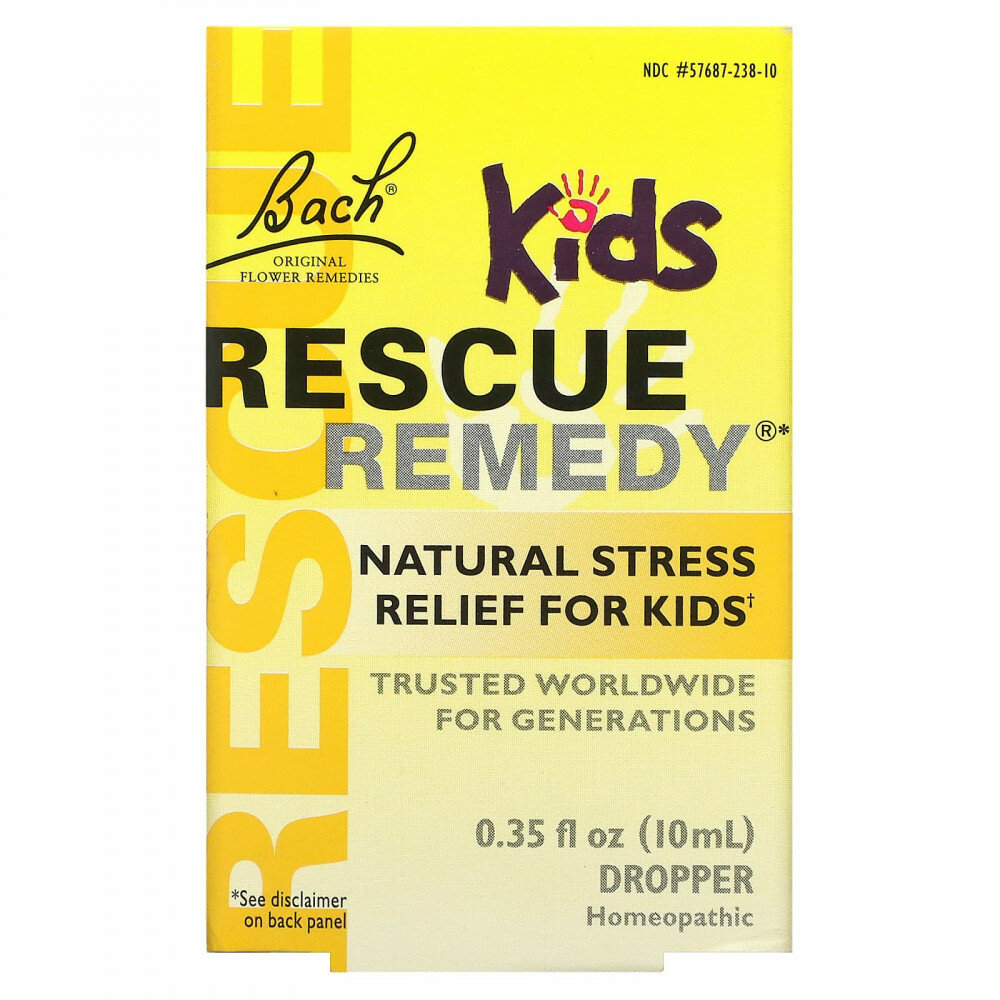 Bach, Rescue Remedy® Kids, натуральное детское средство для снятия стресса, упаковка с пипеткой, 10 мл (0,35 жидк. унции)