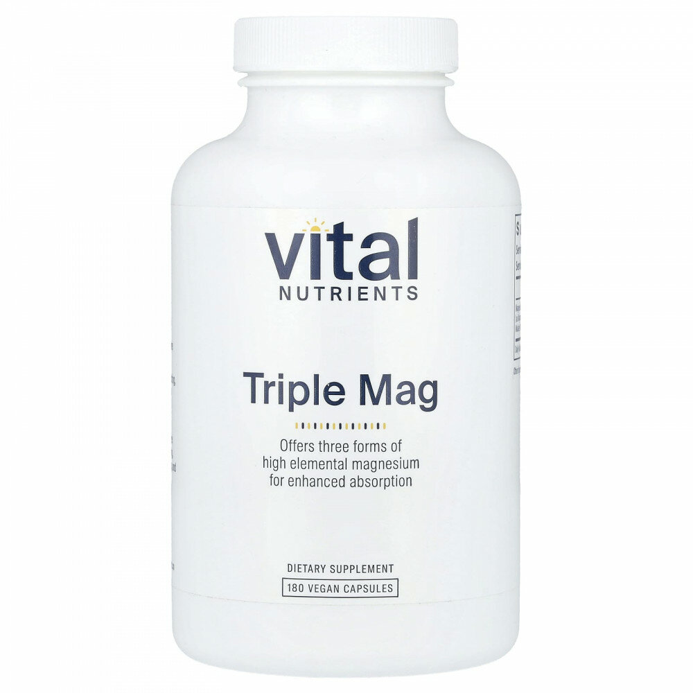 Vital Nutrients, тройной комплекс магния, 180 веганских капсул (250 мг в 1 капсуле)