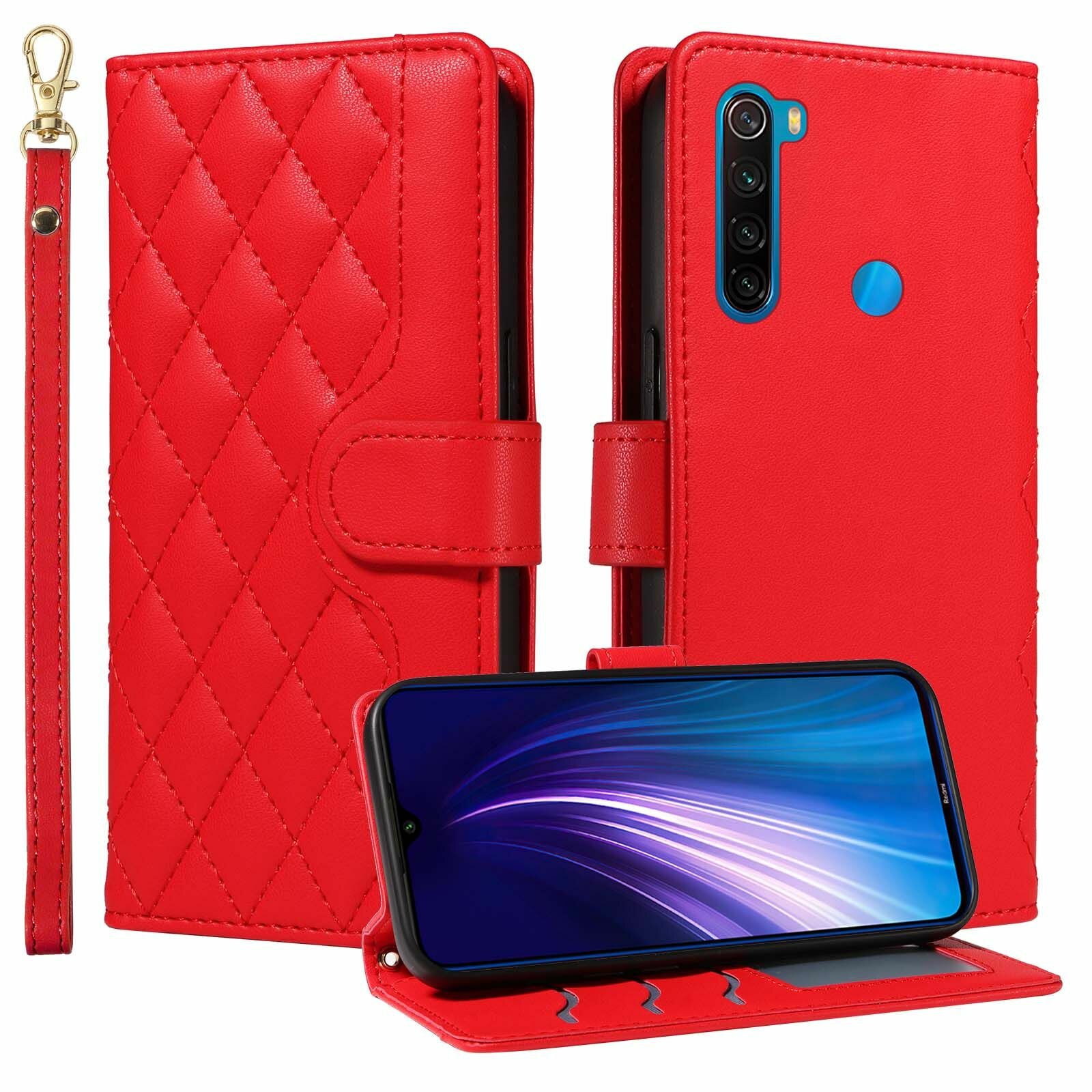 Чехол из матовой кожи для Xiaomi Redmi Note 8 и Note 8 (2021) / Редми Нот 8 и Редми Нот 8 (2021) , роскошный и стильный, устойчивый к падениям, со слотом для карт, с длинным и коротким шнурками