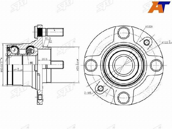 . SAT Ступица задняя в сборе для MAZDA DEMIO DW3W 96-02 4 шпильки (без ABS)
