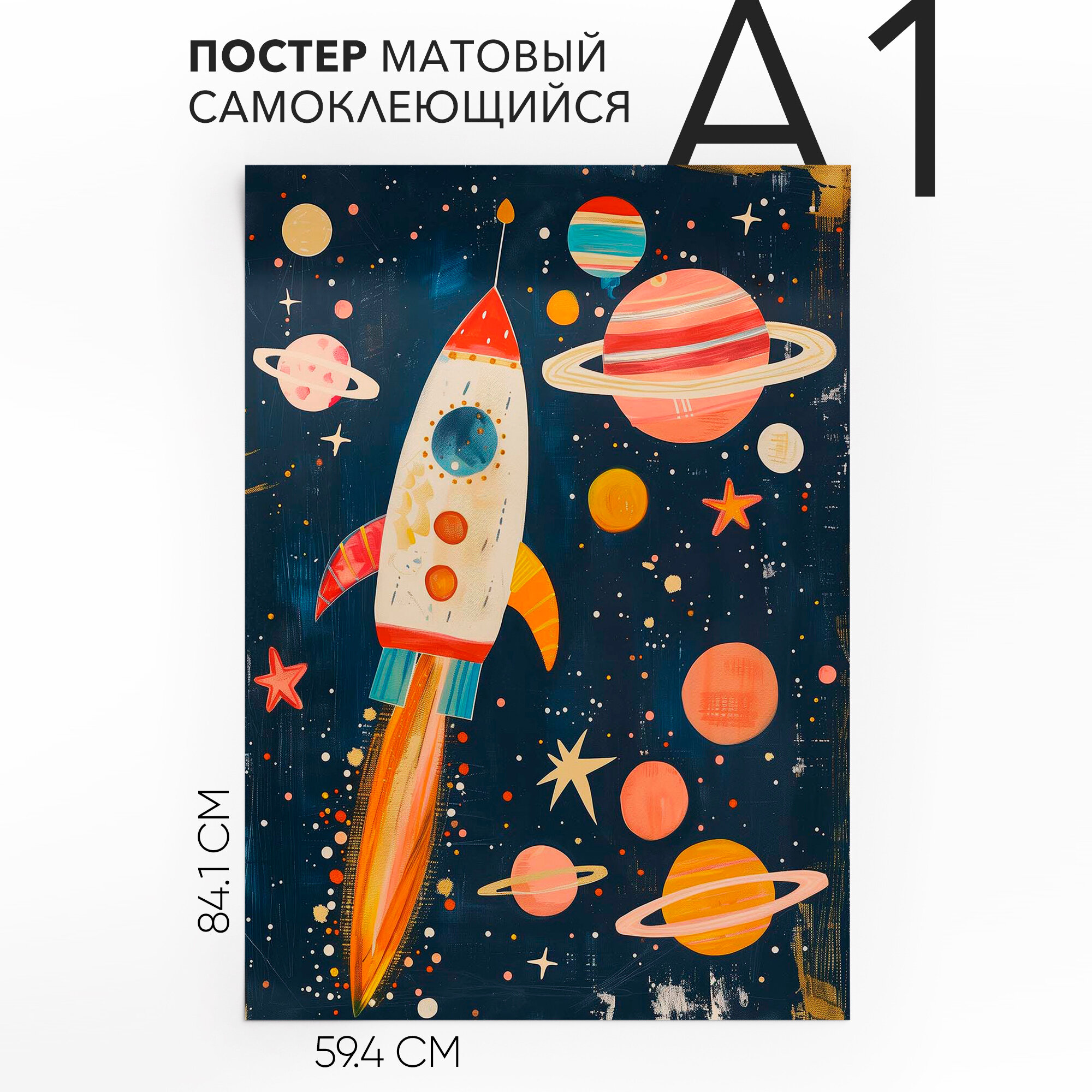 Постеры на стену самоклеящийся, большой A1 Космос, влагостойкий, для декора