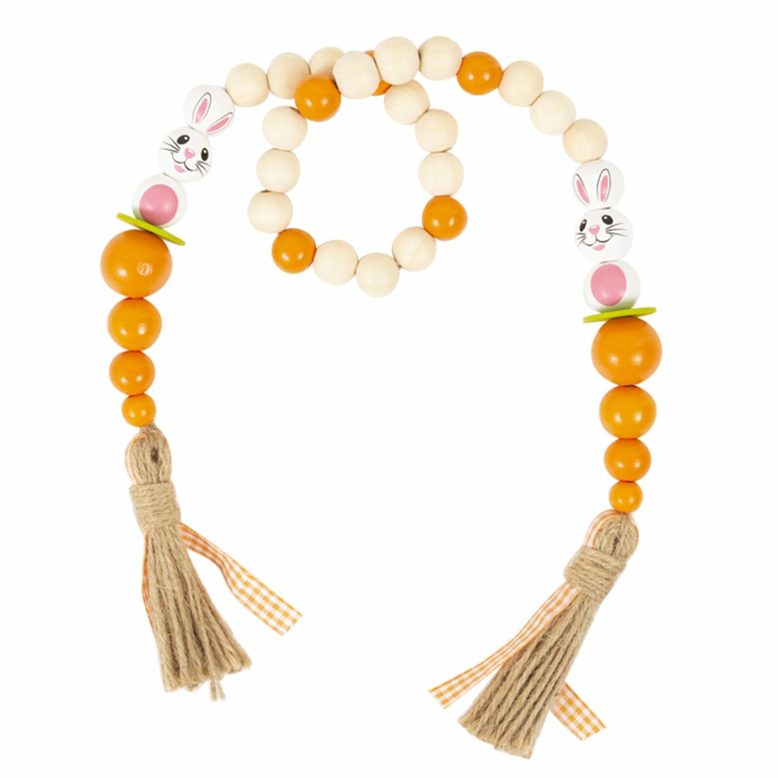 Пасхальная гирлянда из деревянных бусин с пеньковой веревкой и кисточкой для домашнего декора