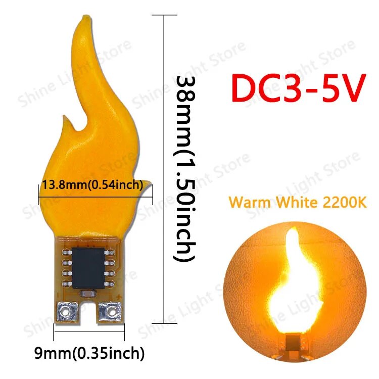 LED лампа-свеча, Warm White 2200K, DC3-5V, 38mm