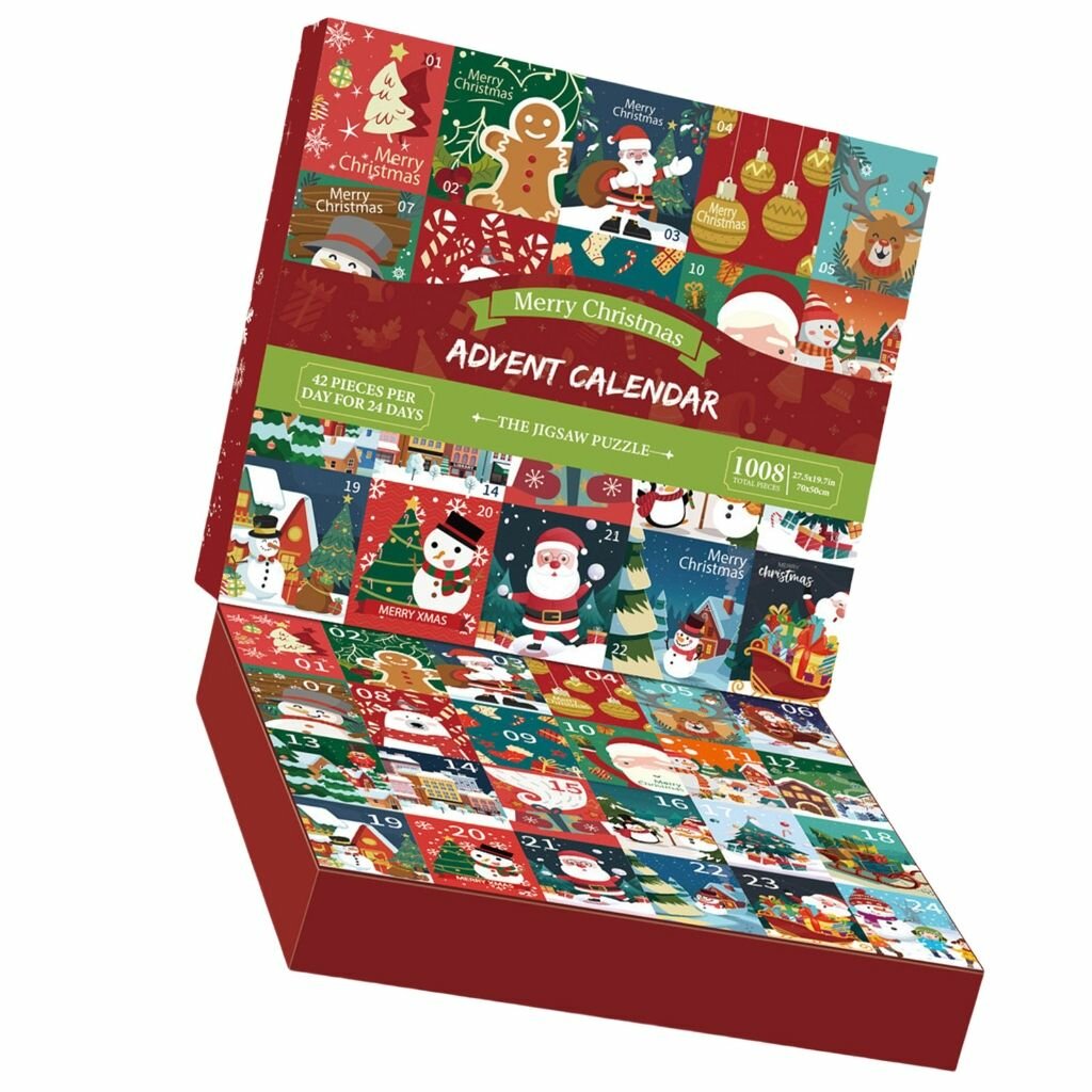 (1 коробка) Рождественский обратный отсчет до Дня Адвента слепая коробка из 1008 кусочков бумаги-пазла-4