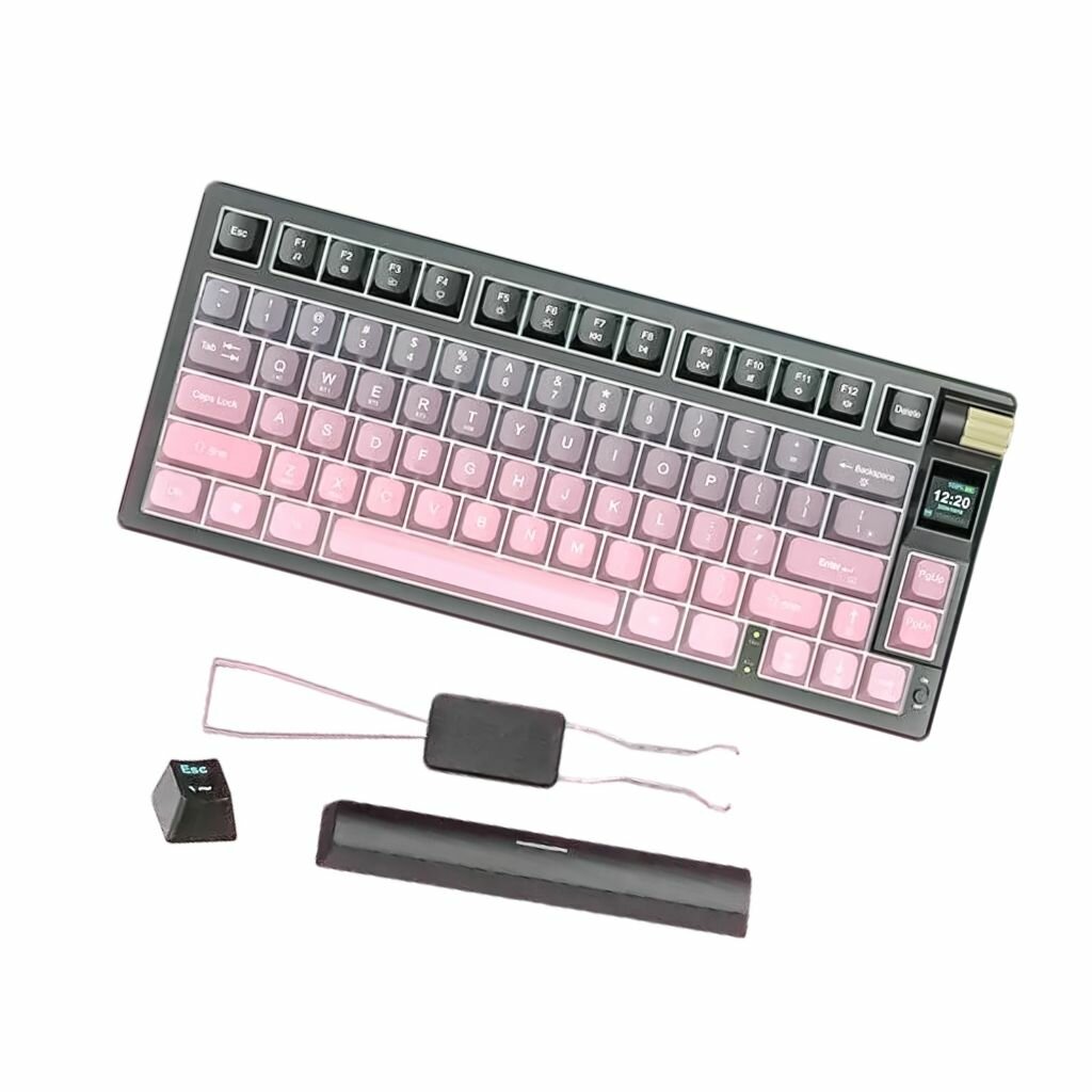 Совершенно новая беспроводная/проводная механическая клавиатура с тремя режимами работы, состоящая из 79 клавиш, с подсветкой смешанного цвета и цветным ЖК-экраном-черный