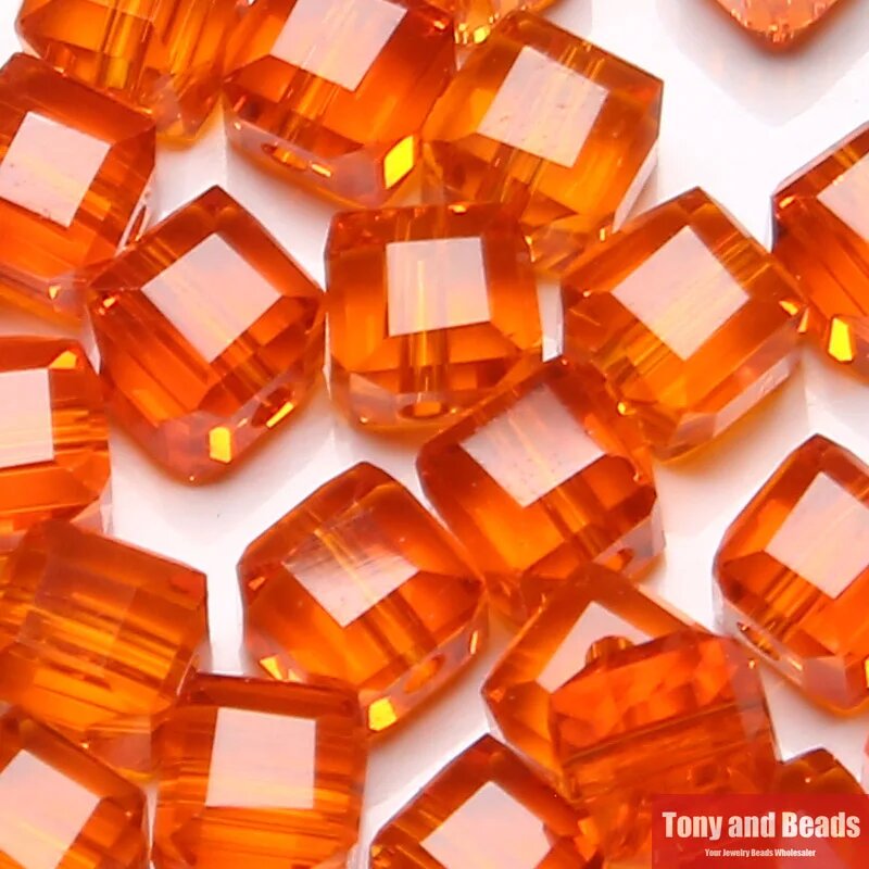 Бусины кубик оранжевые Tony and Beads 6 мм