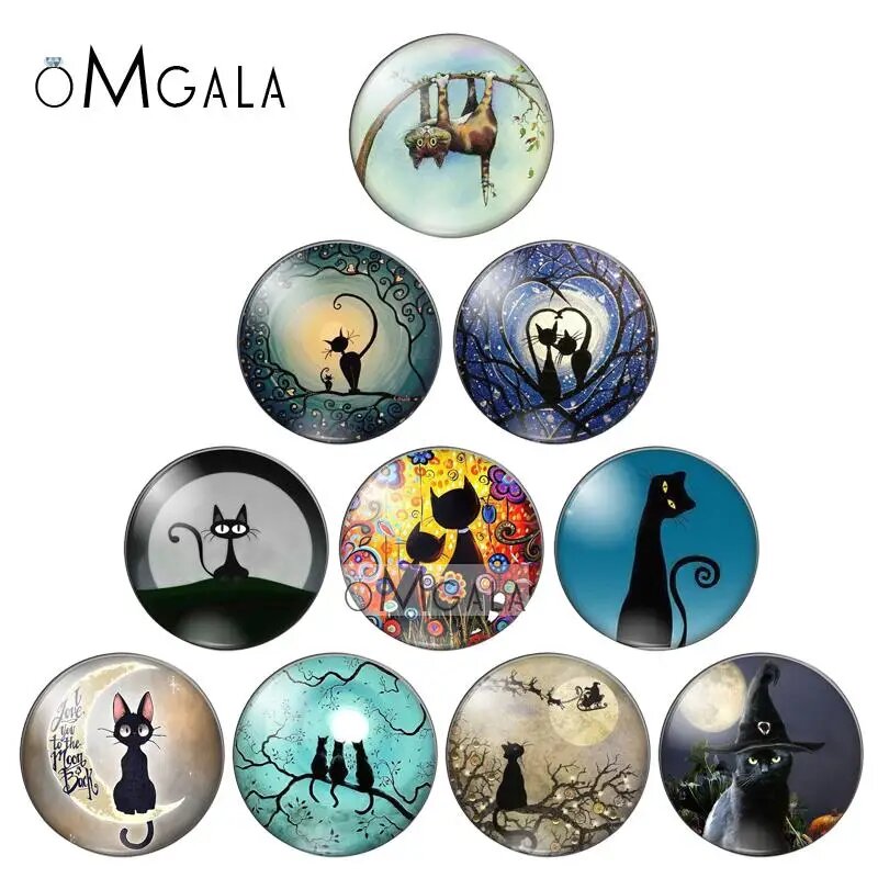 Кабошоны OMGALA Кошки стекло MIX 10 шт