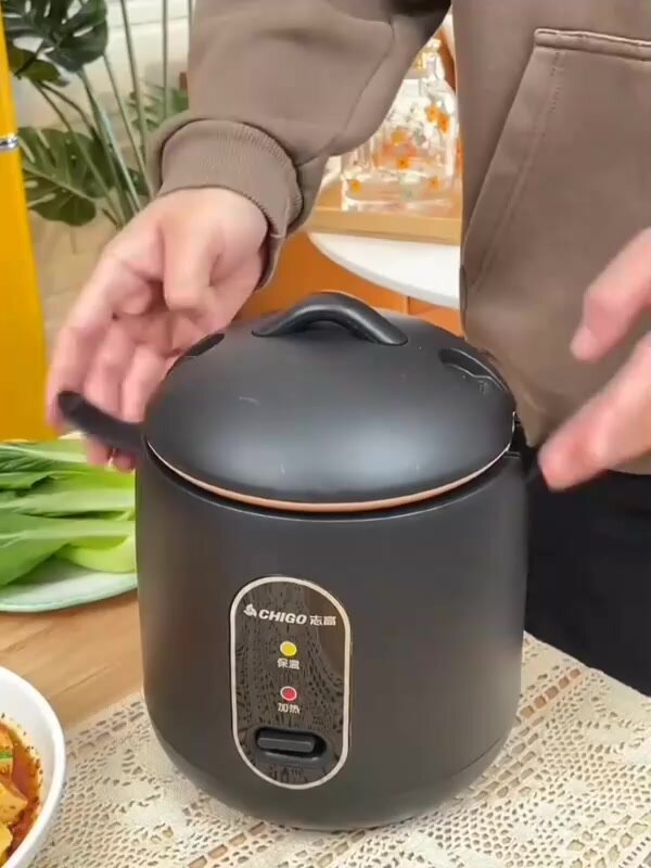 Рисоварка Chigo Mini-Rice Cooker CH-RC01, черная, бежевая, 1.2 л — фото 1