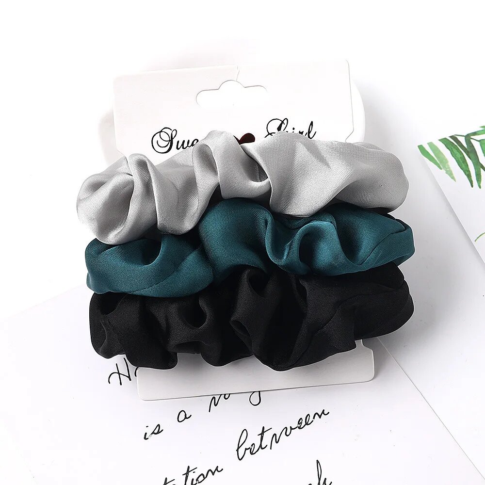 Сет из 4 резинок для волос с бантом, черный, Silk Blue Gray