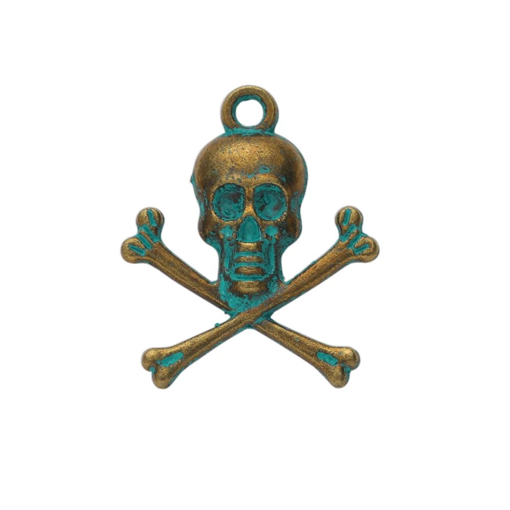 Металлические винтажные кулоны с черепами (20 шт) Ancient Green