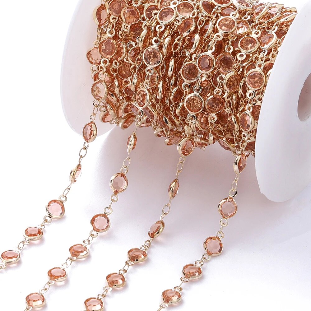 Золотая цепочка из хрустальных бусин YouYoungDifferent 1 метр Orange-KC gold