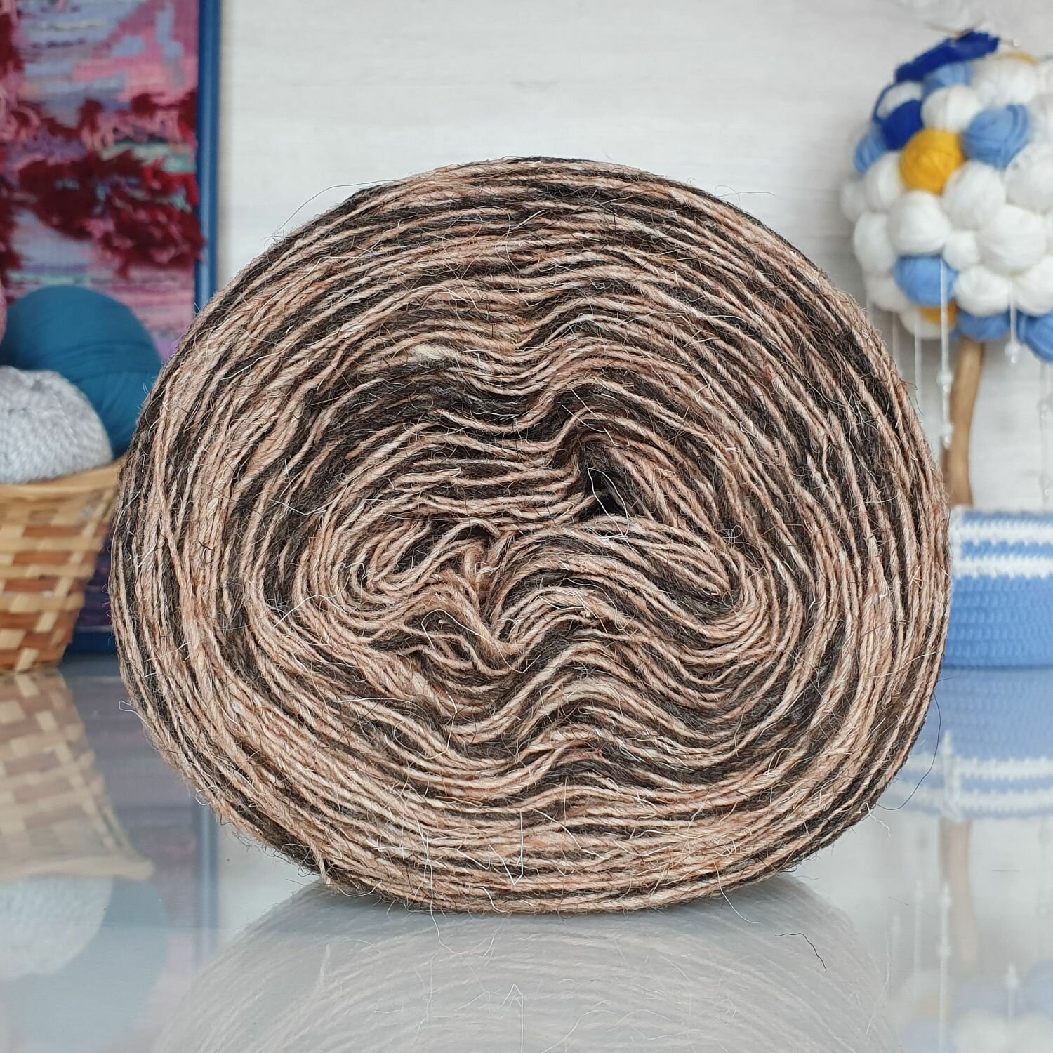 Пряжа Рассказовская Шерсть натуральная, св. коричневый меланж - 16, 95% овечья шерсть 5% акрил, 2 мотка, 250 г, 500 м.