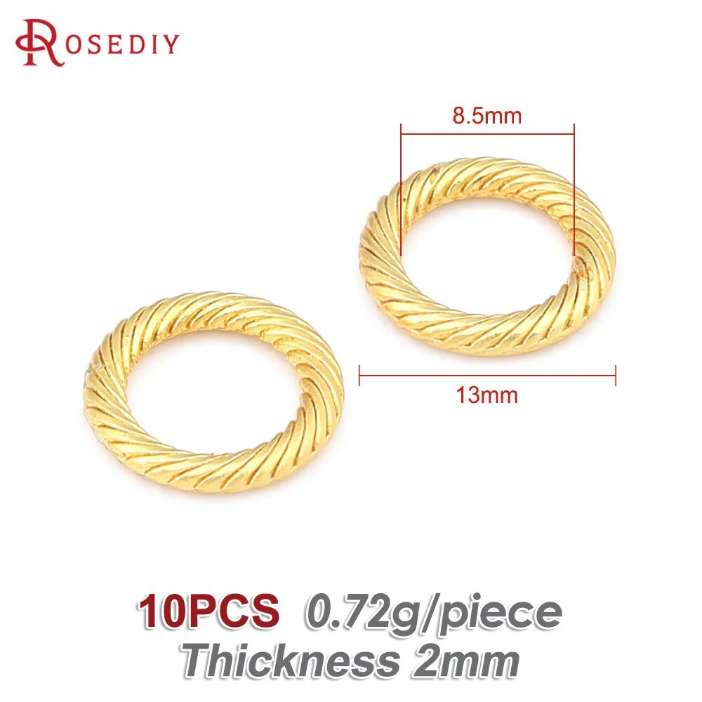 Латунные круглые соединительные кольца Rosediy, набор из 10 шт, 9.5 мм, 13 мм, золотого цвета 45547-MatteGoldColor