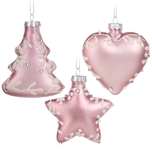 Набор стеклянных елочных игрушек Frosting Pink: Luvira 8 см, 3 шт, подвеска, Boltze, 2012133-2