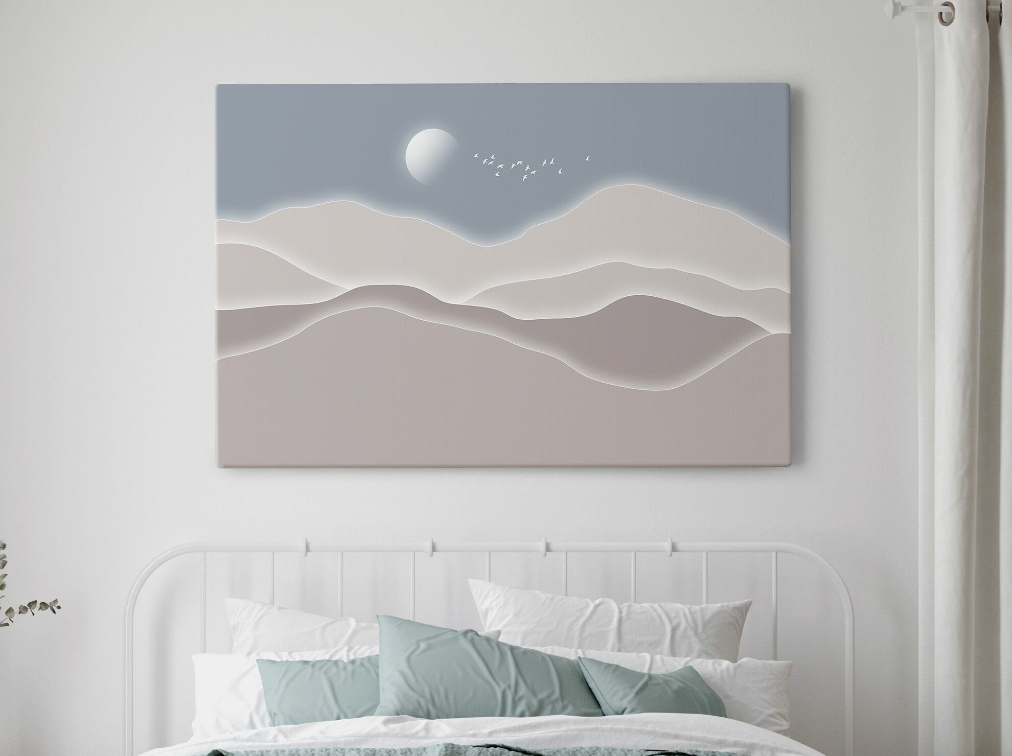 Интерьерная картина "Сумерки с птицами" на натуральном хлопковом холсте, большая, размер 50 на 80/ 50х80 см