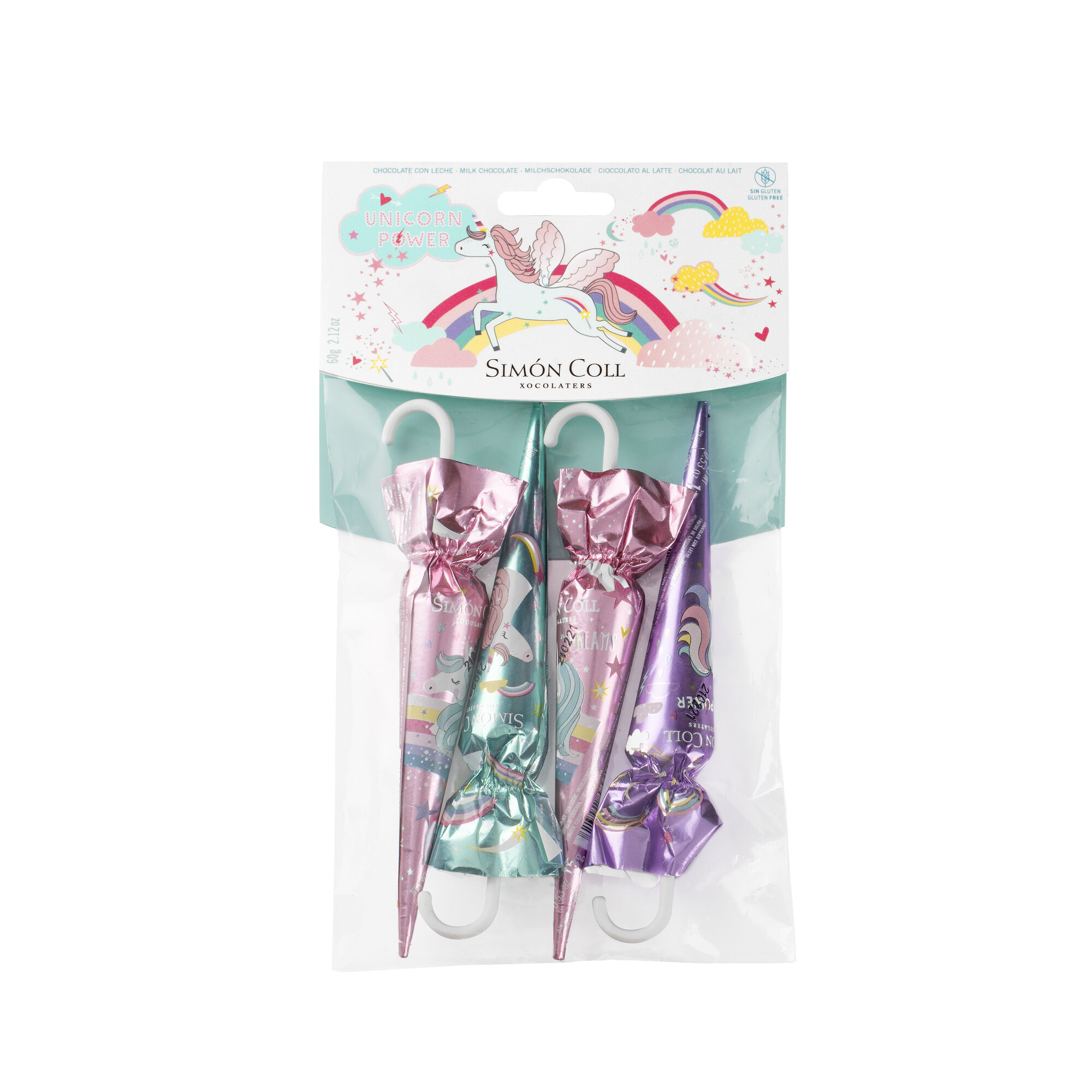 Шоколадные зонтики Simon Coll "Единорожки" (4 шт х 15 г), 60г