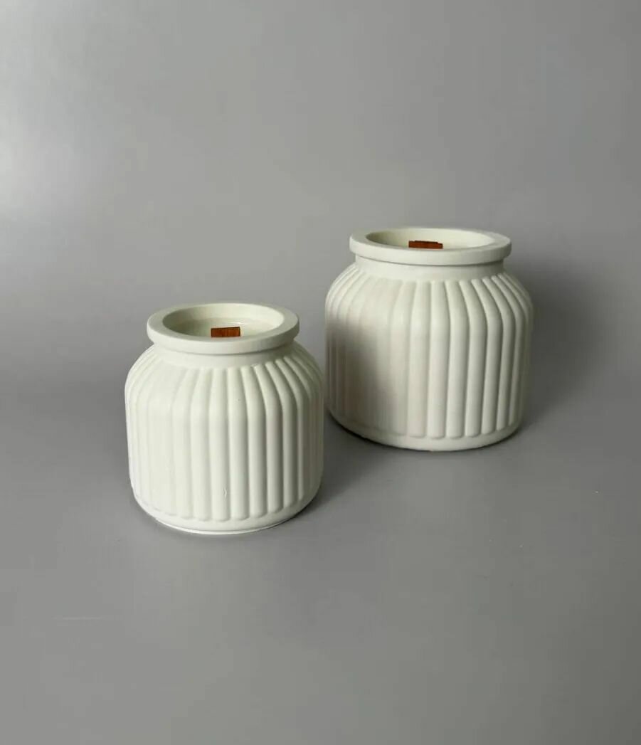 Свеча HOMYS "Ваза", гипс, воск, ручная работа, белая, 6х6 см, просекко и гуава