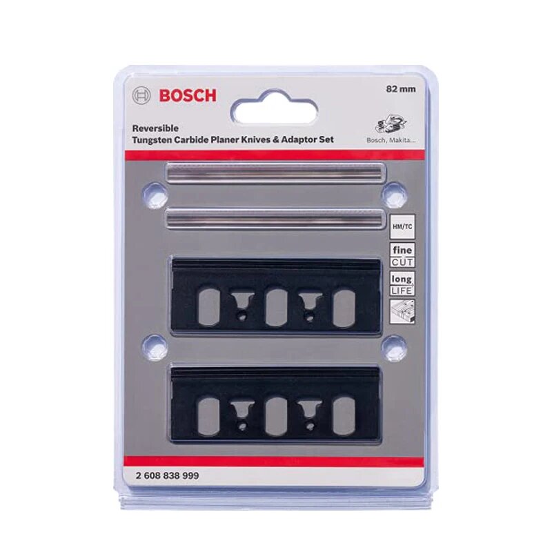 Bosch 2608838999 82 мм лезвие и адаптер из карбида вольфрама для рубанка Реверсивные ножи для рубанка по дереву Запчасти для деревообрабатывающих станков
