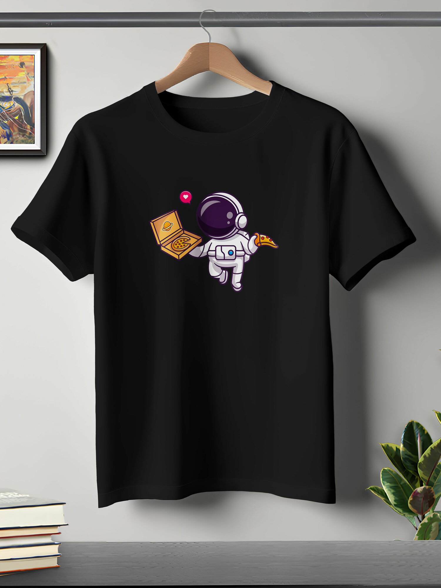 Футболка ONEQ унисекс 40-42 (XXS) размер с принтом Космонавт, черная