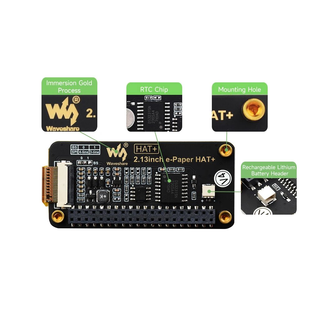 Waveshare 2.13-дюймовый e-Paper HAT+ для Raspberry Pi — фото 1
