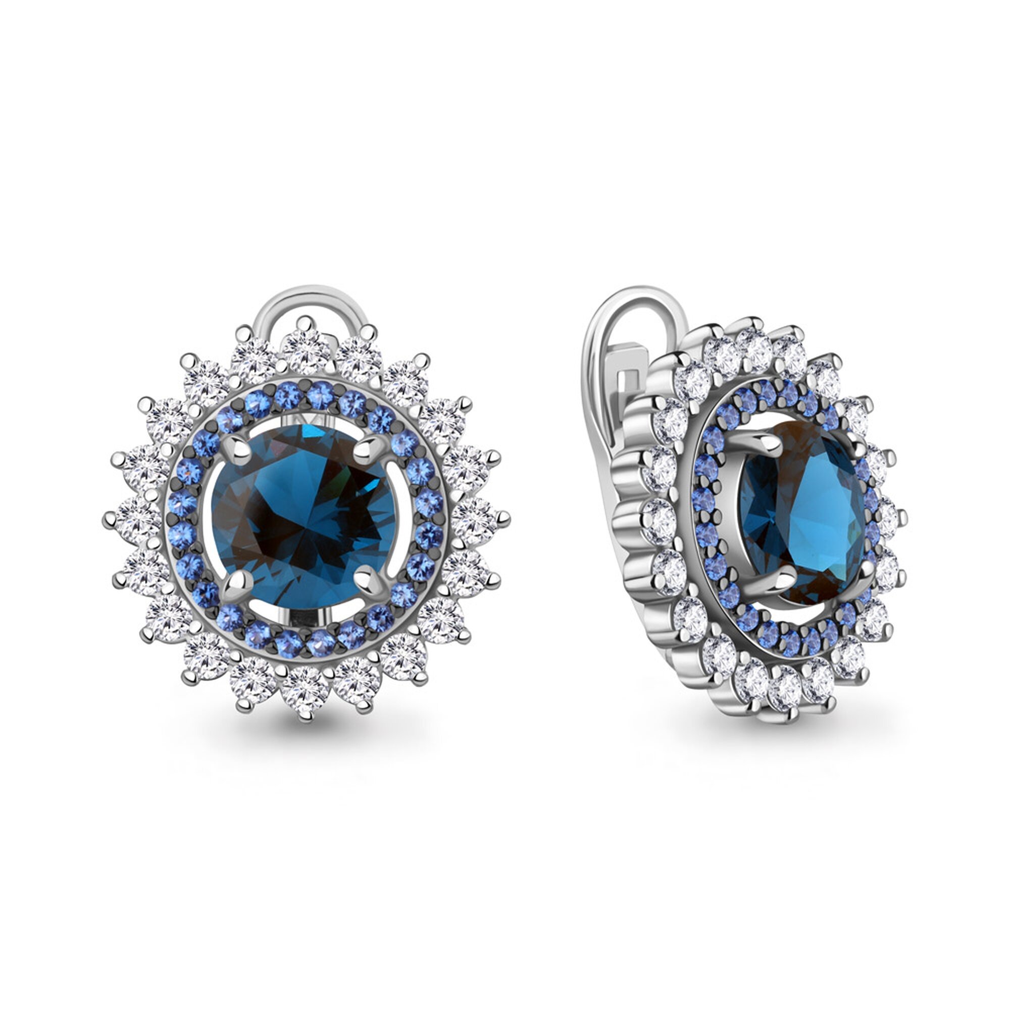 Серьги, серебро, 925 проба, родирование, фианит, Лондон топаз, сапфир синтетический