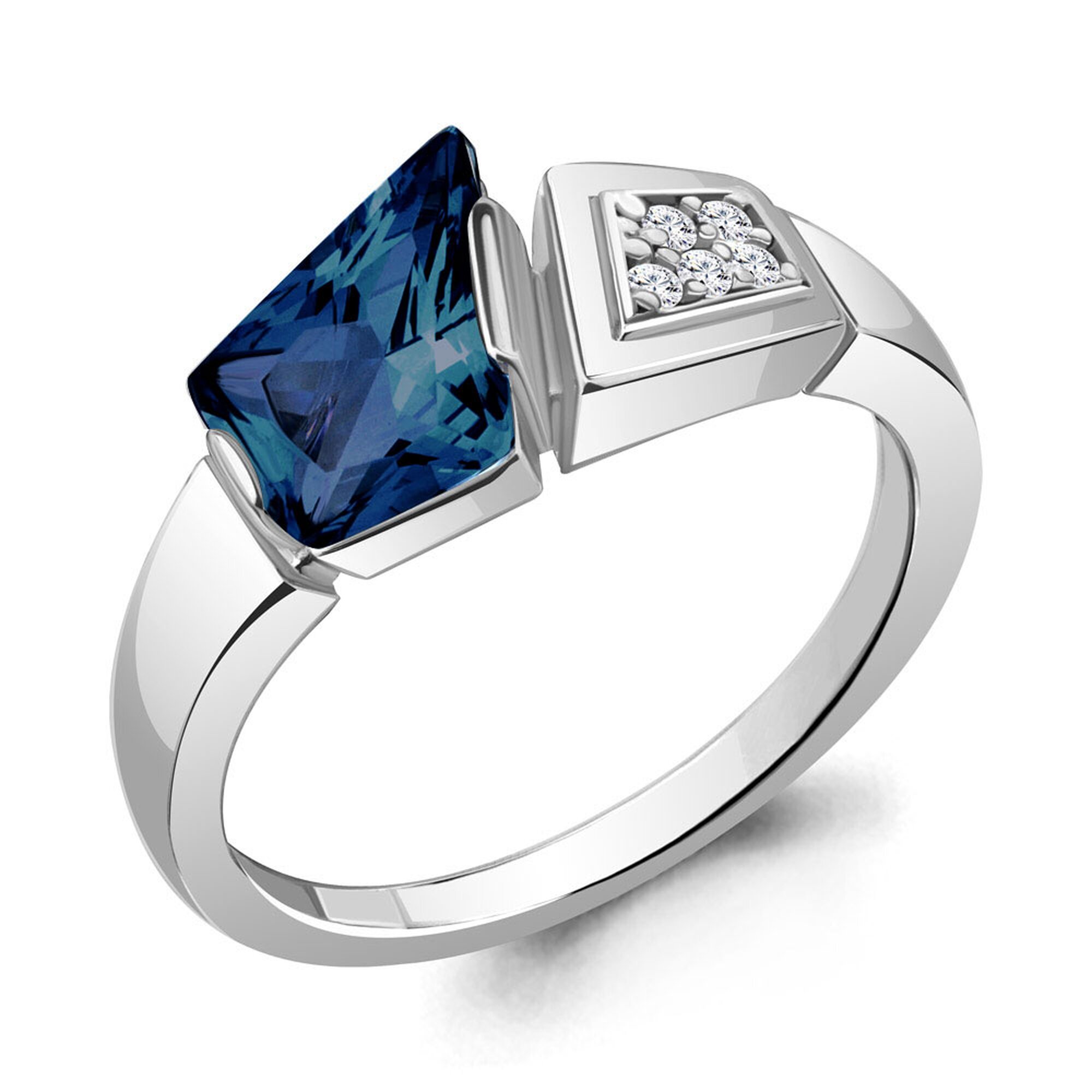 Кольцо, серебро, 925 проба, родирование, Лондон топаз, фианит