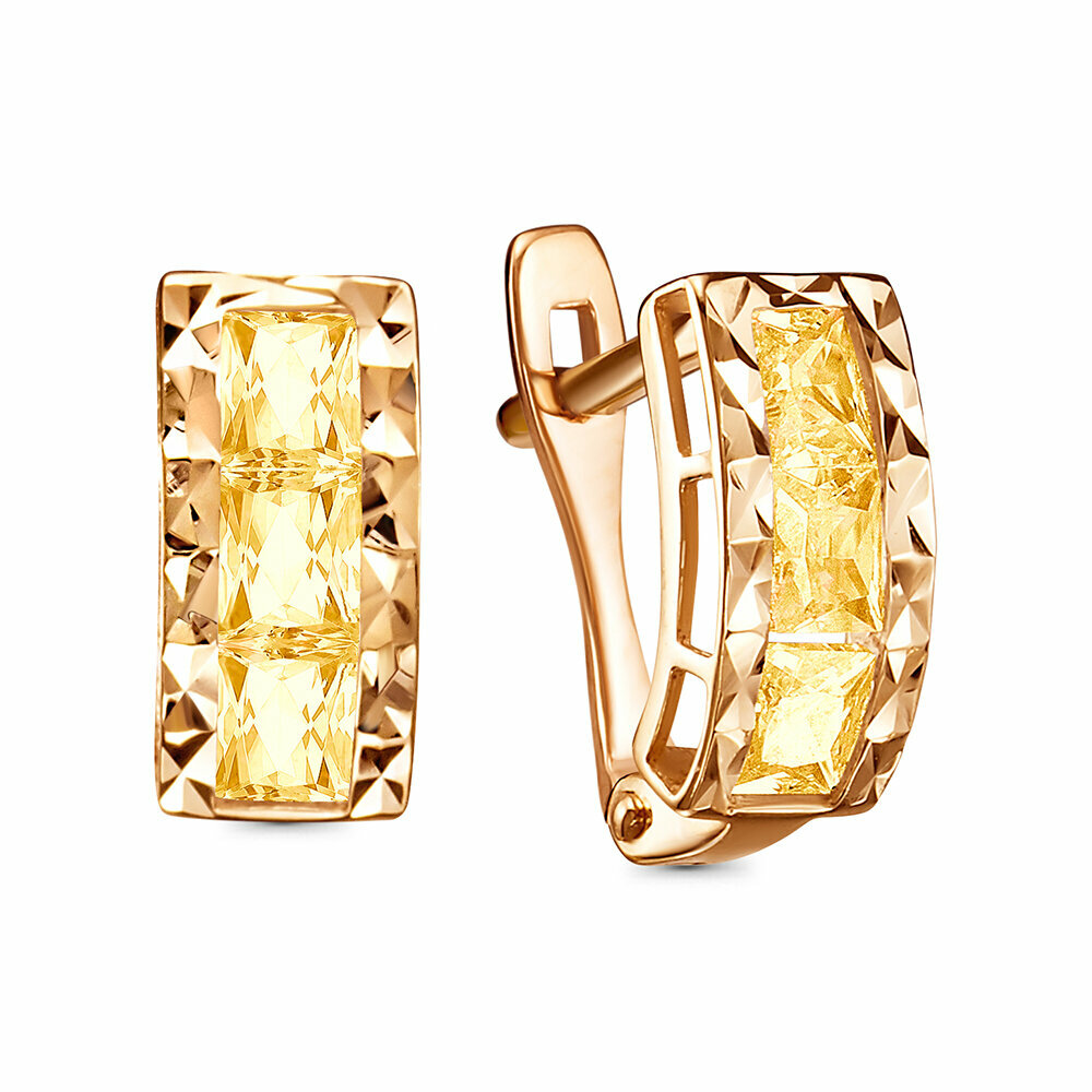 Серьги, красное золото, 585 проба, гравировка, фианит