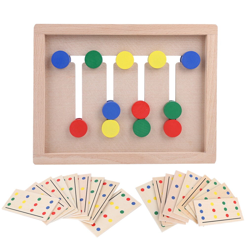 Деревянная детская слайд-퍼즐 игра логика цвета формы matching головоломка educational toy (FourColor Game Round Type) для детей старше 3 лет с 18 деревянными картами 1 слайд-доской размером 27.8x21.3x2.6cm карты 9x4.5cm