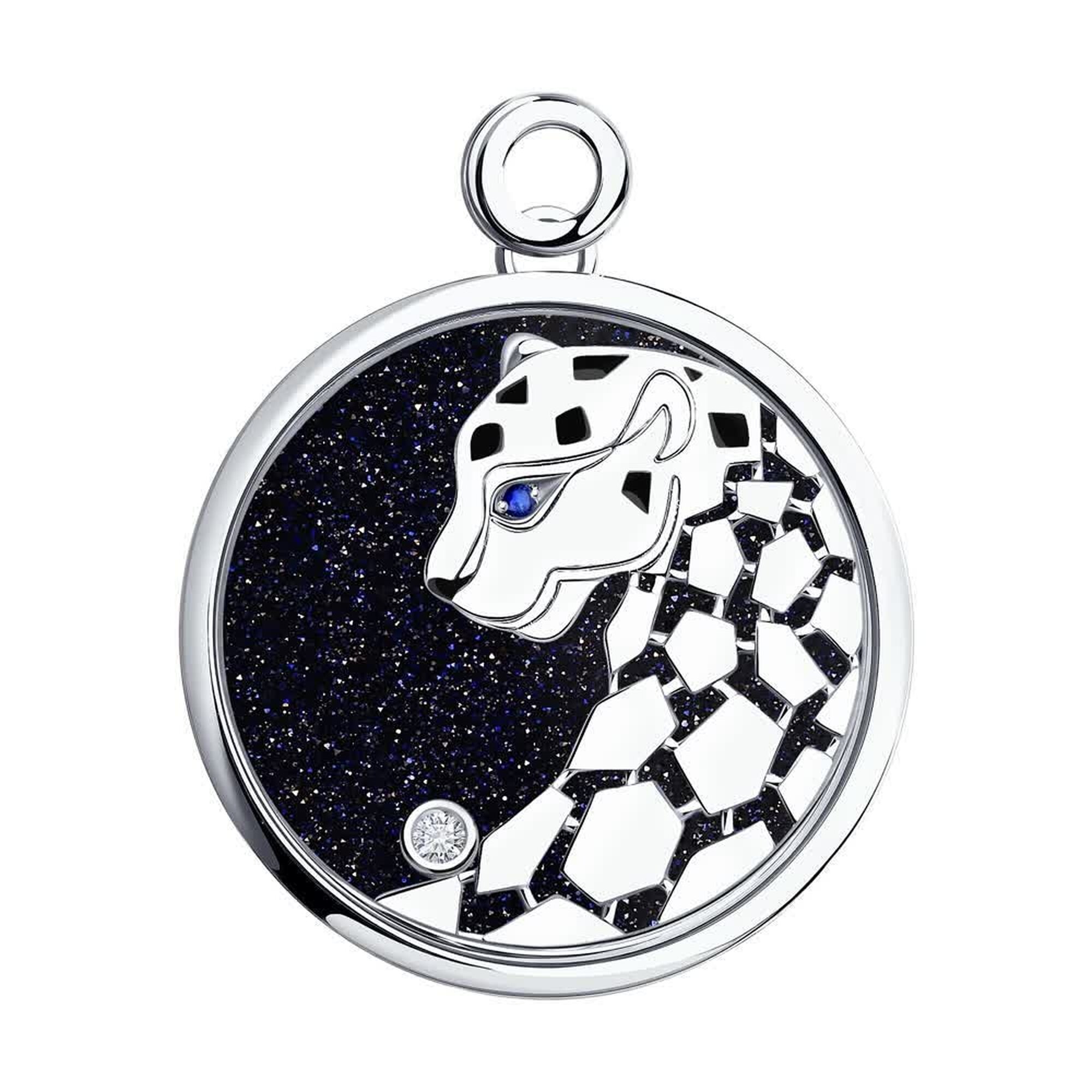 Подвеска, белое золото, 585 проба, сапфир, авантюрин, эмаль, сапфировое стекло, бриллиант