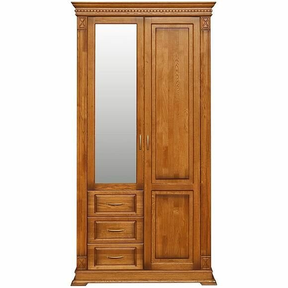 Шкаф Верди двухстворчатый (3 ящика) с зеркалом из Массива сосны, 100х55х220 см, классический орех 2