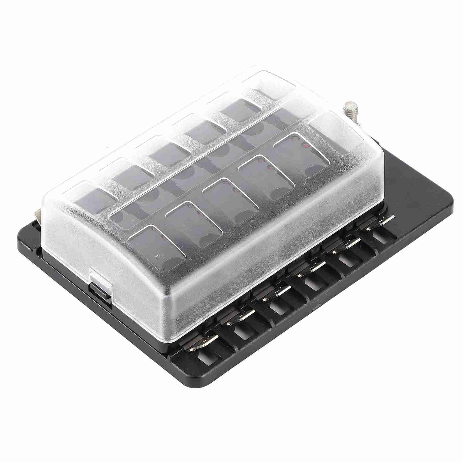 Комплект предохранителя 12-канальный блок с индикатором LED для автомобиля, грузовика, автобуса, морского судна, лодки, яхты, в комплекте 24 лезвийных предохранителя, 12 соединителей, 2 наклейки, 4 винта