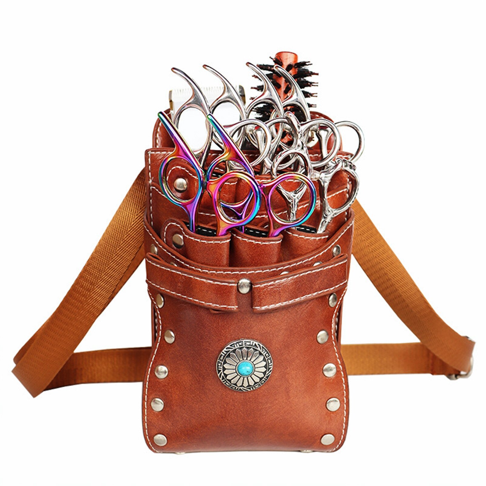 Barber Scissors Bag Hairstylist Waist 7-Slot Detachable Scissor Holder PU Leather Tool for Hair Clips Combs Clippers Spray Bottle