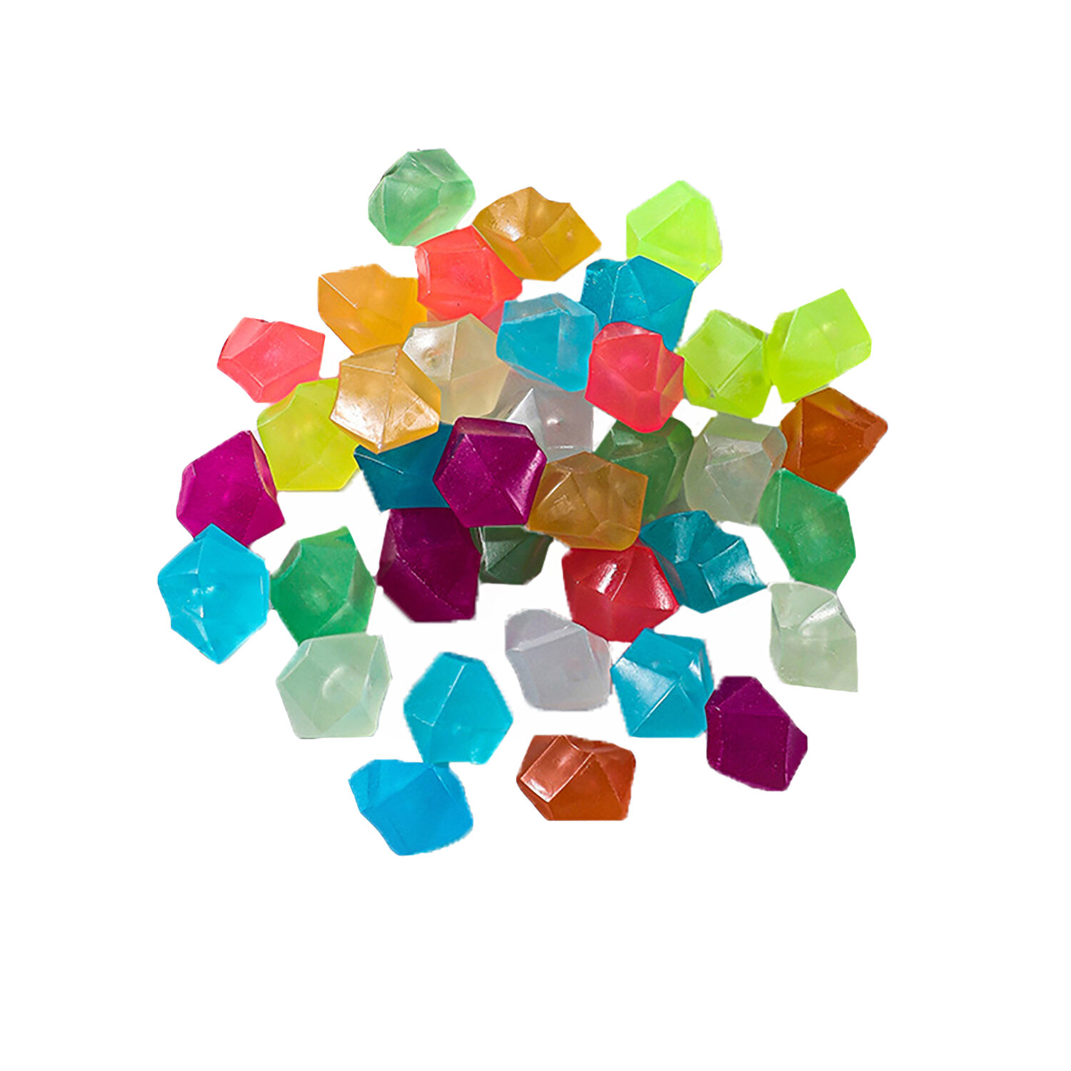 100pcs Камни свечение в темноте Камни свечение ромбовидные флуоресцентные камни для аквариума водопада открытый двор ландшафт сад дорожка, смешанный цвет, темно-синий, белый, темно-зеленый, фиолетовый, розовый, светло-зеленый, оранжевый, желтый,