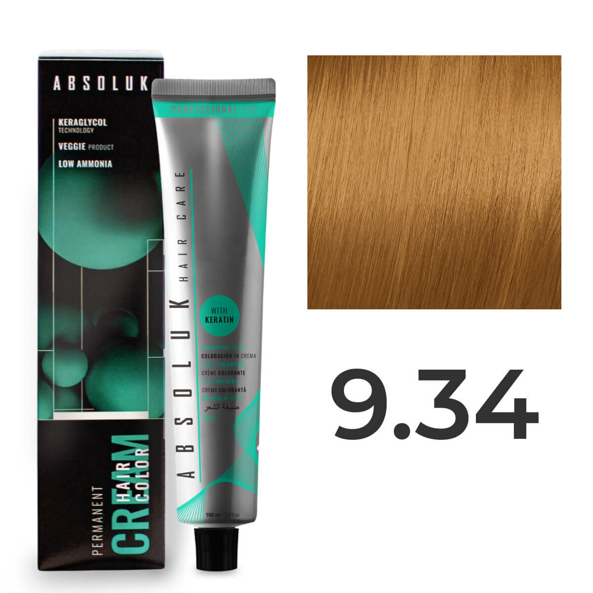 Перманентная крем-краска для волос Absoluk Hair Color Cream 9.34 Блонд Золотисто-медный, 100 мл