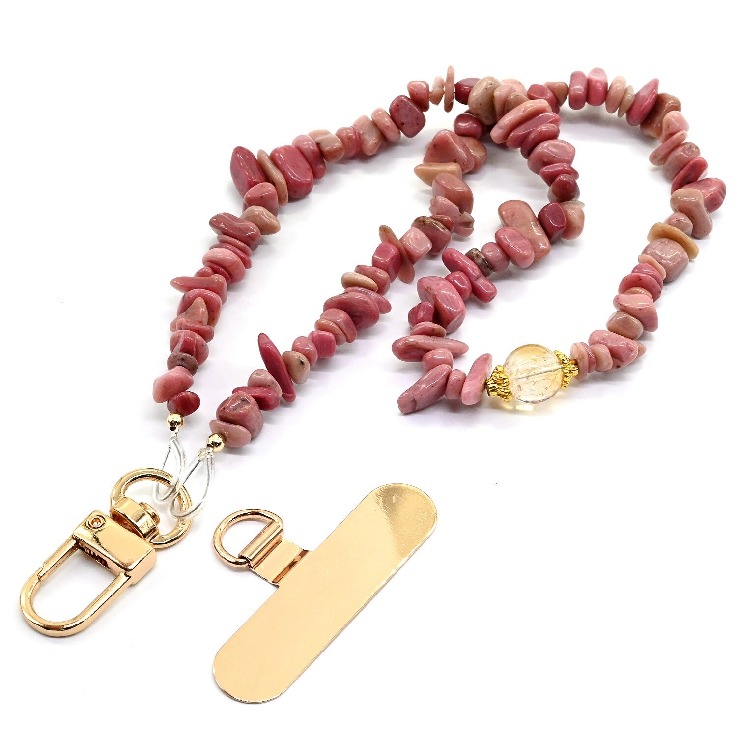 Брелок на чехол телефона с крошкой натурального родонита, 37см .