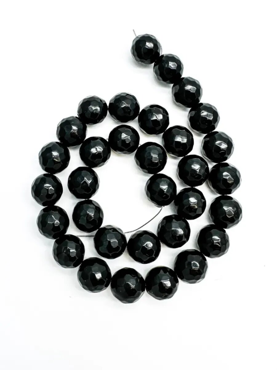 0623 Натуральный черный агат камушки в огранке 12мм 1нить A+
