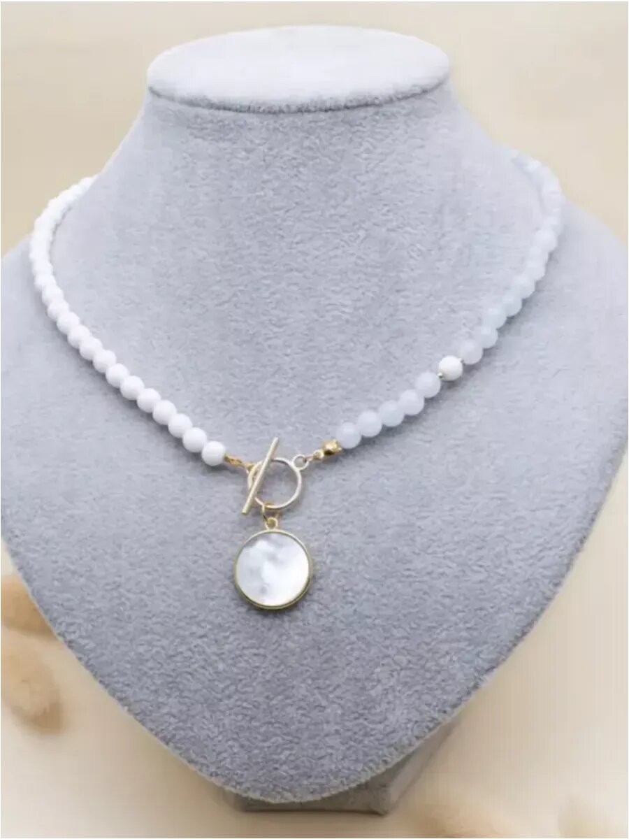 Колье, перламутр, агат, аквамарин