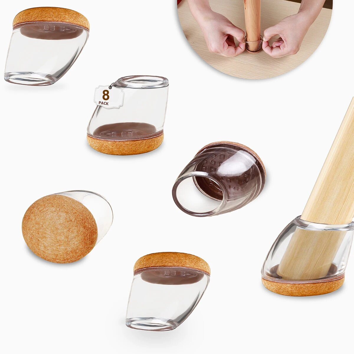 8 шт. Защитные накладки на ножки стула, коричневые, M(20-28mm)