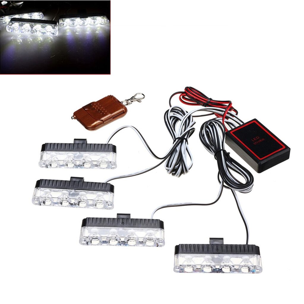 Беспроводной пульт дистанционного управления 12V one на четыре мигалки 16LED-белый