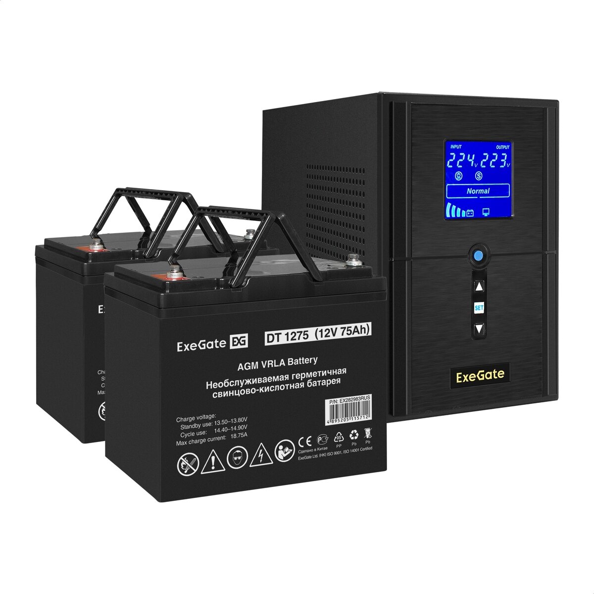 Комплект ИБП ExeGate EX295987RUS + батарея 75Aч EX282983RUS 2шт SineTower SZ-1000. LCD. AVR.2SH.1C13. U