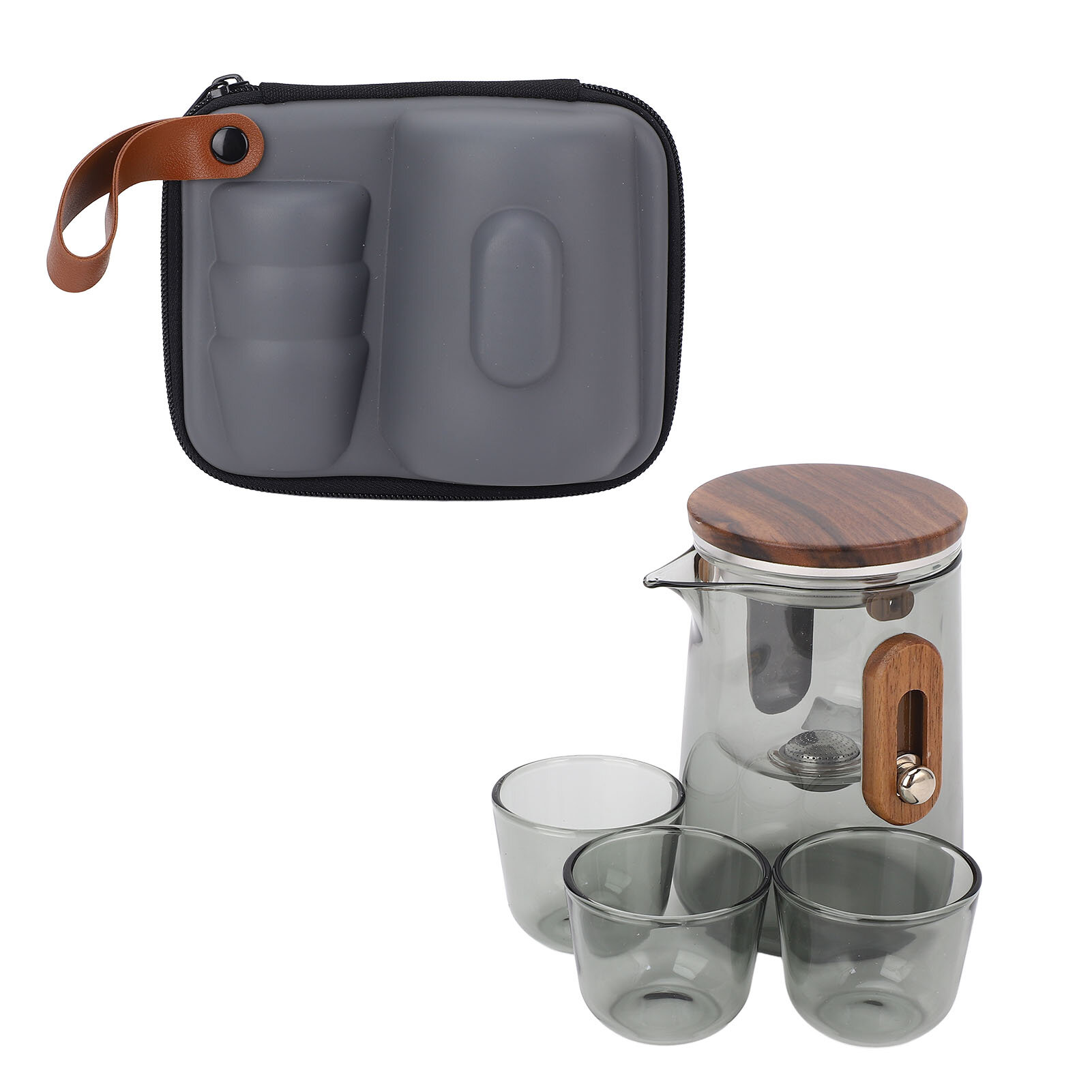 Чайник со съемным фильтром, термостойкий боросиликатное стекло, пресс-контроль для разделения воды, чайник с сумкой для хранения на 3 чашки для домашнего офиса, серый