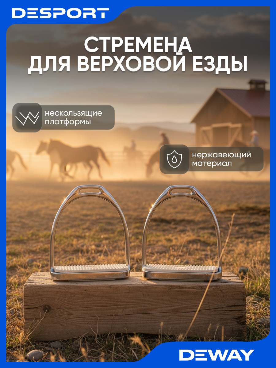 Стремена для верховой езды серые DEWAY 100, размер 120 мм