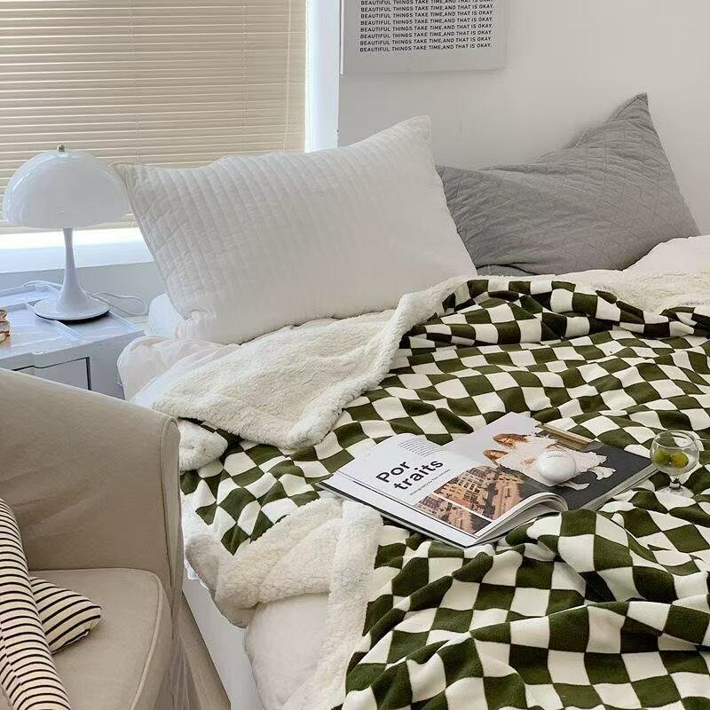 Ретро клетчатый флисовый плед Белый, 150X200cm, red